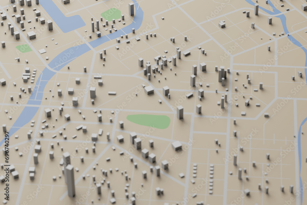 3D rendering city map illustration of a city map created using 3D ...