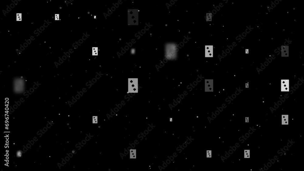 Template animation of evenly spaced Three of Spades playing cards of ...
