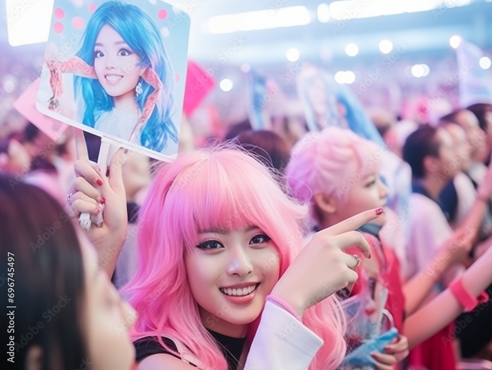 crazy fans of South Korean pop music k-pop cheer on their favorite ...