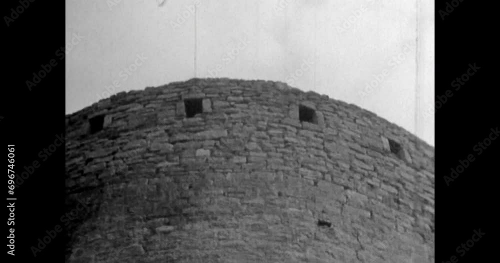 Vidéo Stock Stone ancient fortress tower outdoors. Medieval castle ...