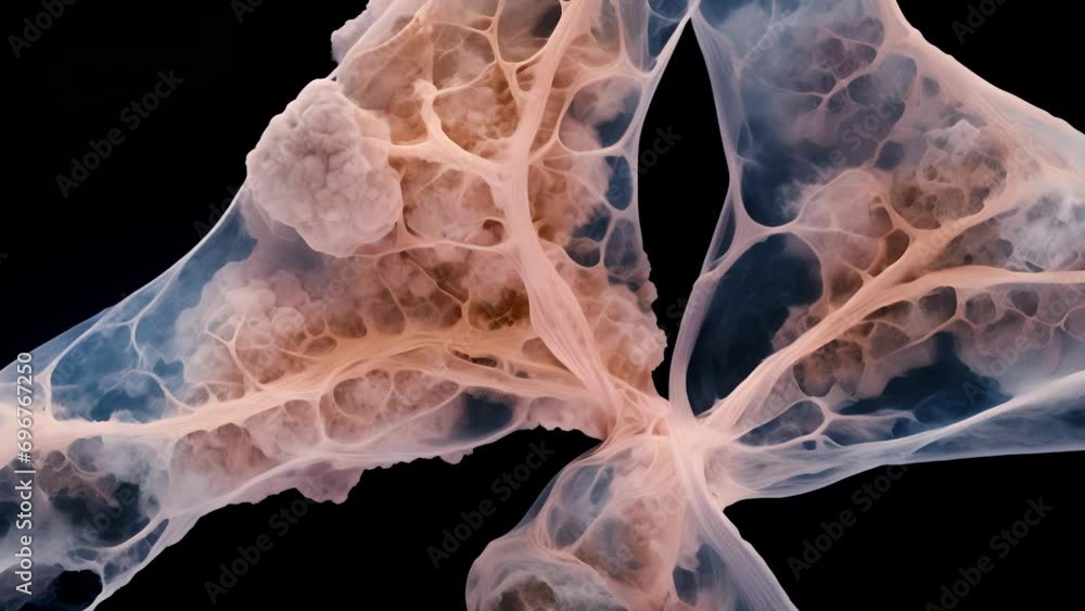 Vidéo Stock A highly magnified of a human lung tissue sample exposed to ...