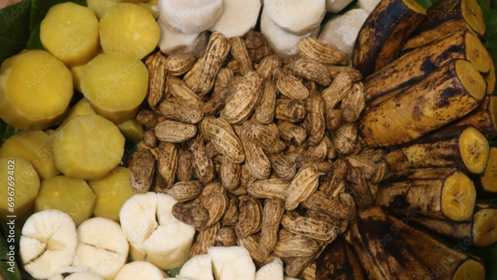 Polo pendem is Javanese traditional food including cassava, sweet ...