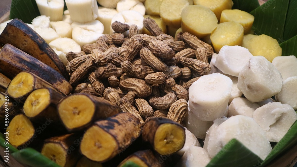 Polo pendem is Javanese traditional food including cassava, sweet ...