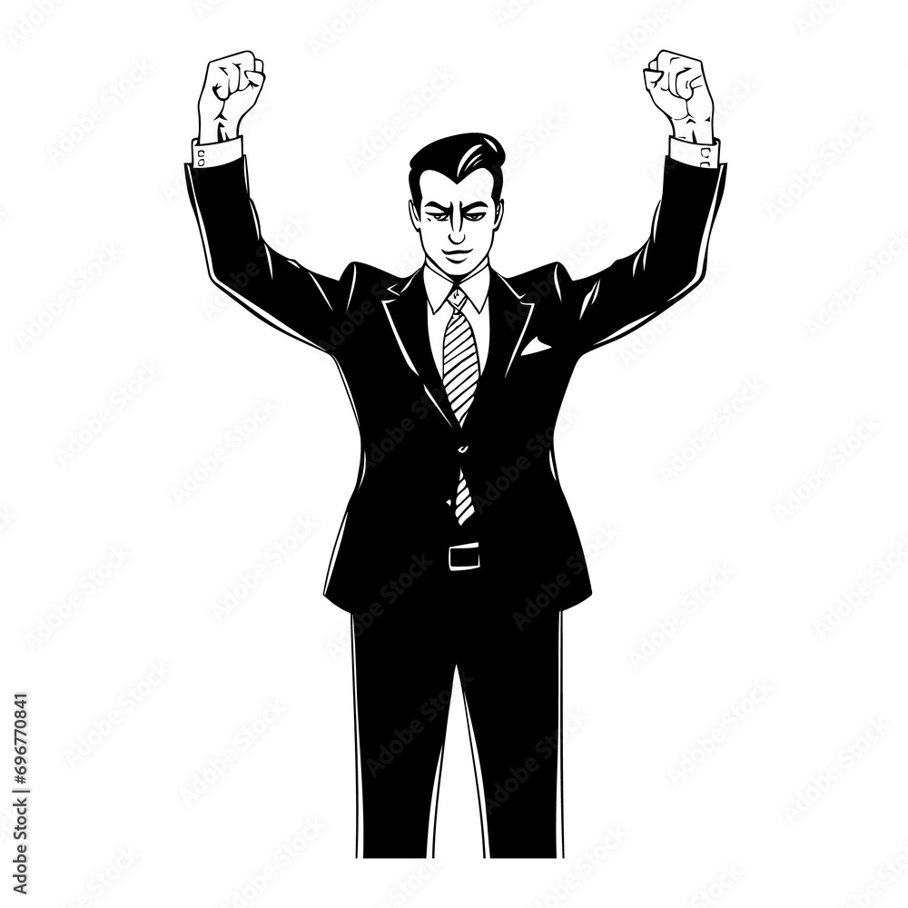 Politician with his hands raised high. Businessman celebrating victory ...