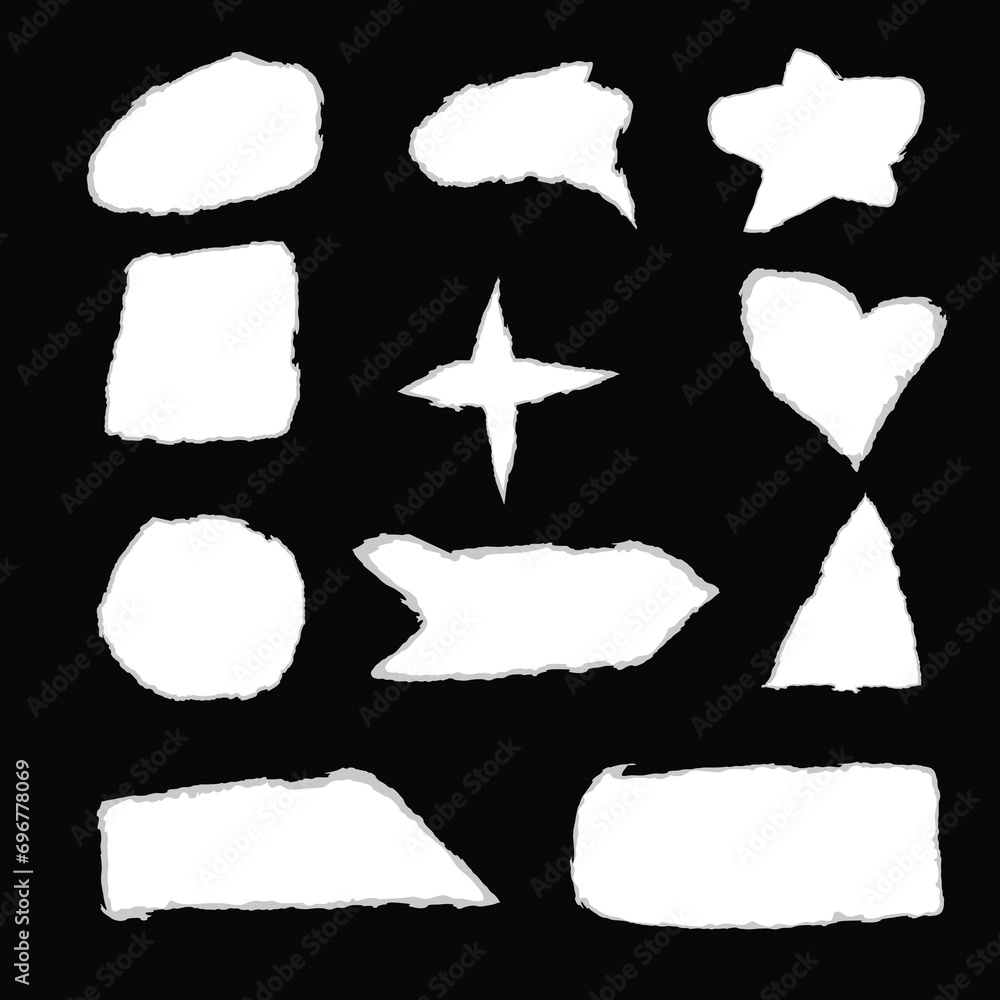 Torn paper. Collection of ripped star-shaped elements with rough edges ...
