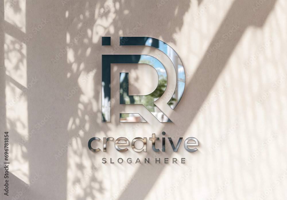 Reflecting Logo On Blank Wall Mockup Stock Template | Adobe Stock