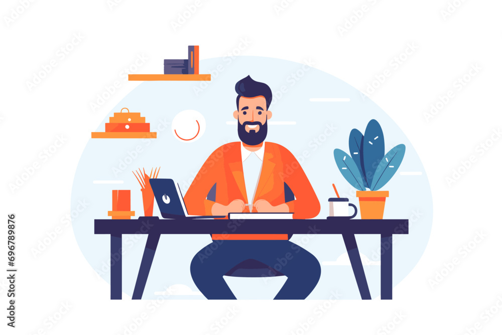 Happy office workers flat vector illustration. Cheerful corporate ...