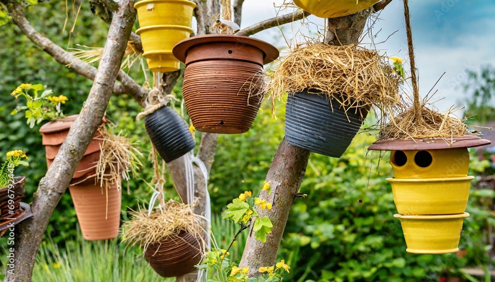 houses for bumblebees in ceramic pots with straw inverted flower pots ...