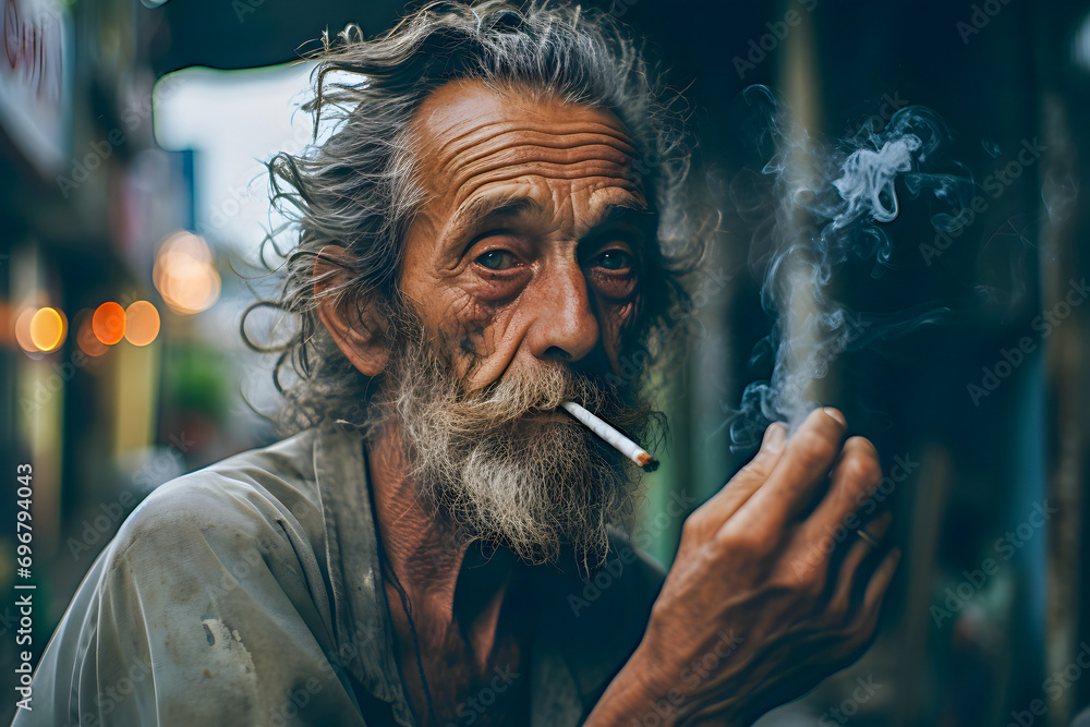Older man smoking a cigarette on the street Stock Photo | Adobe Stock