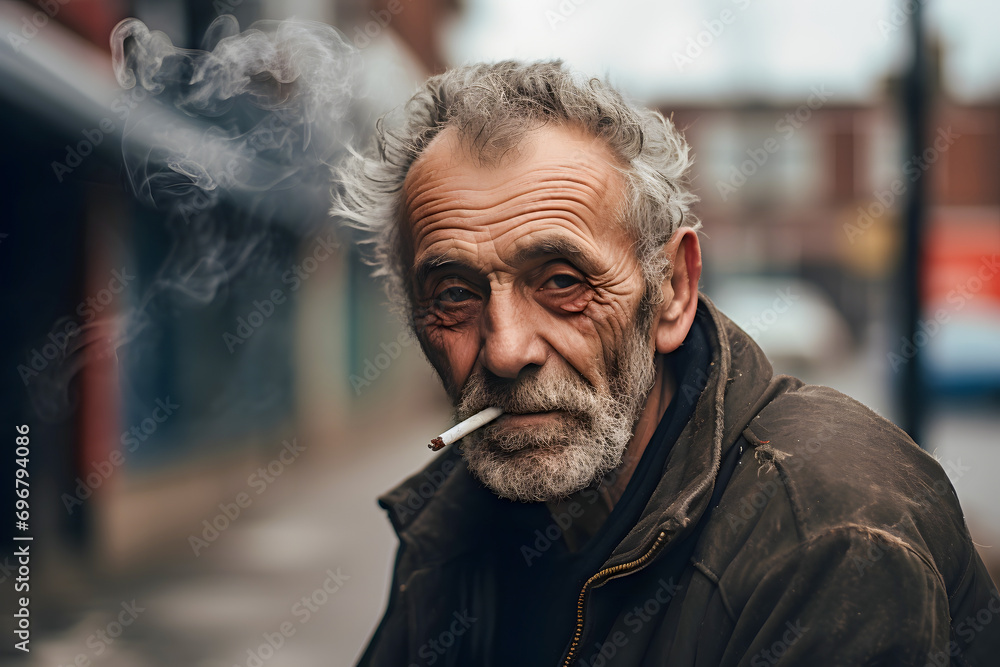 Older man smoking a cigarette on the street Stock Photo | Adobe Stock