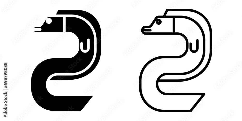 electric eel icon, sign, or symbol in glyph and line style isolated on ...