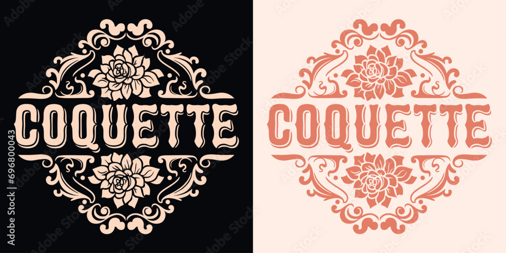 Coquette aesthetic lettering floral frame logo badge. Elegant pink girl ...