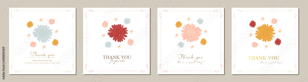 square greeting card template in set. aesthetic flower and border ...