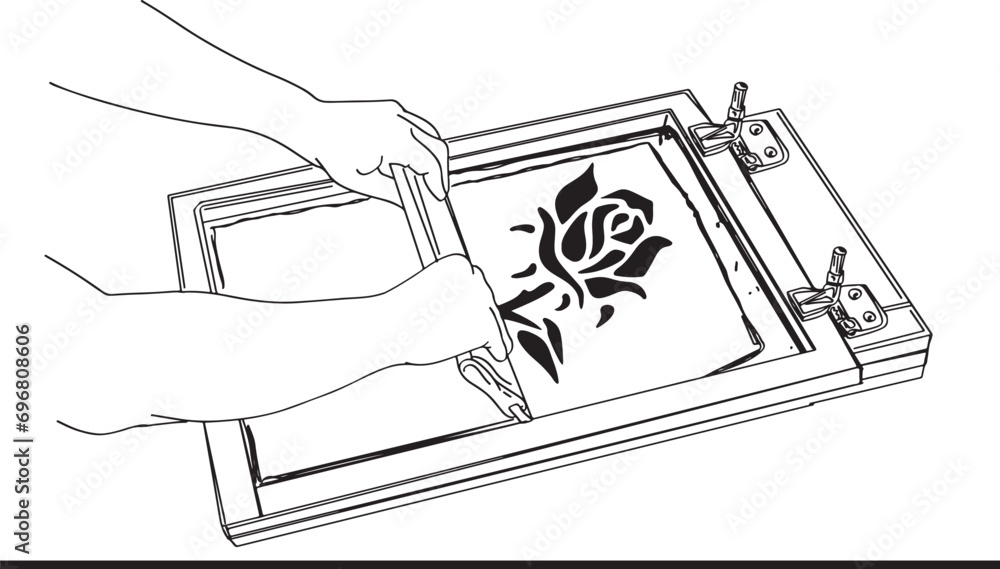 Vetor de Silk screen printing process cartoon illustration "Ink ...