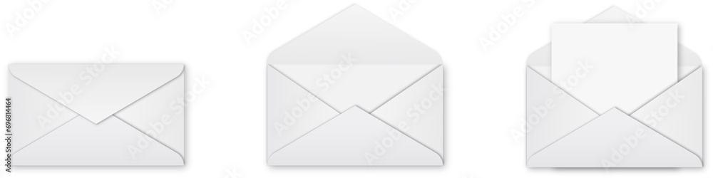 Realistic set of envelopes on transparent background with realistic shadow. Closed envelope ...