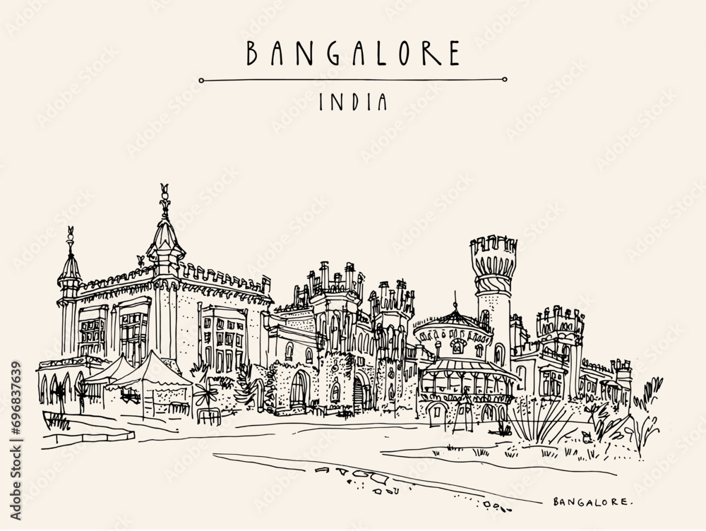 Bangalore vector postcard. Bangalore (Bengaluru), Karnataka, India ...