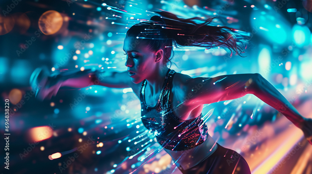 athletic portrait, high-performance attire with reactive light elements ...