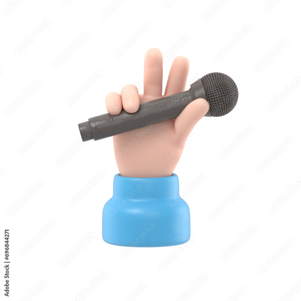 Cartoon Gesture Icon Mockup.Cartoon hand holding microphone and showing ...