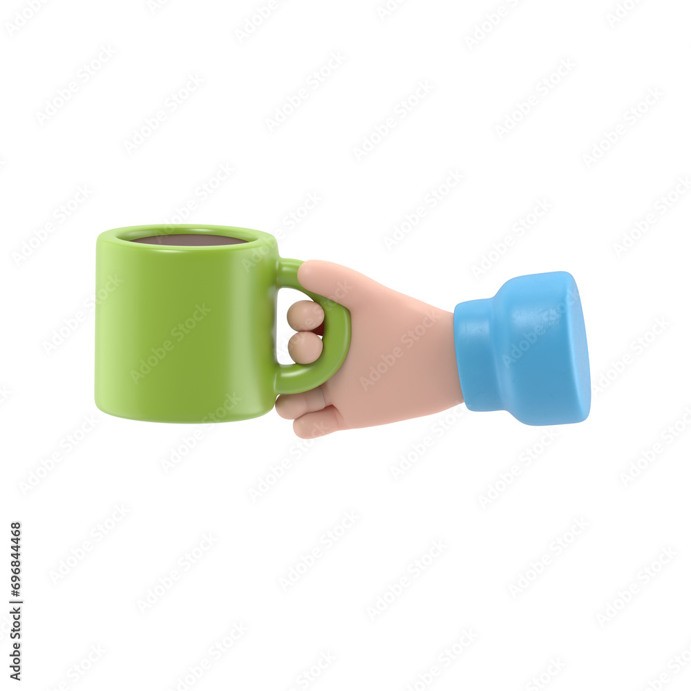 Cartoon Gesture Icon Mockup.Cartoon hand holding steaming coffee cup ...