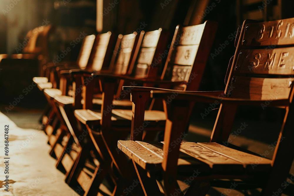 director's chairs with the names of famous directors, capturing a ...