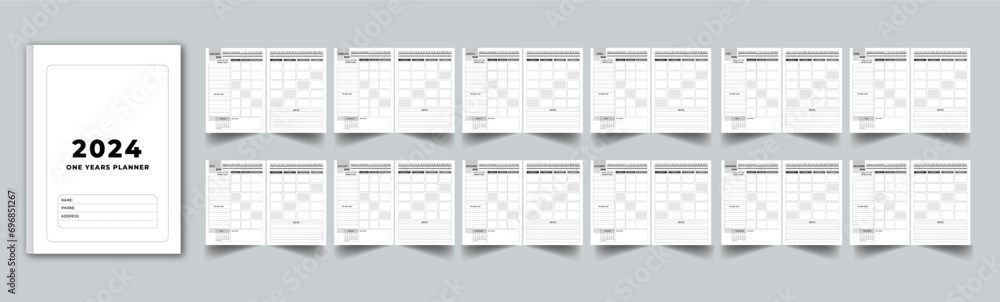 2024 One Year Planner. 2024 Pocket Planner with cover page design ...