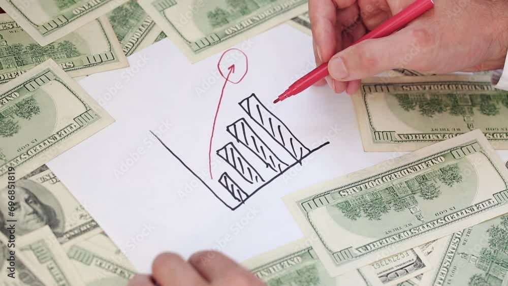 Economic growth graph with growth mark, crosses out the graph. Lots of ...