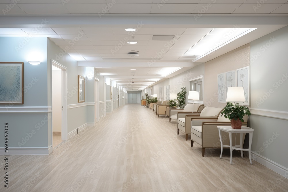 Clean And Welllit Corridor Is Depicted In Nursing Home Setting Stock ...