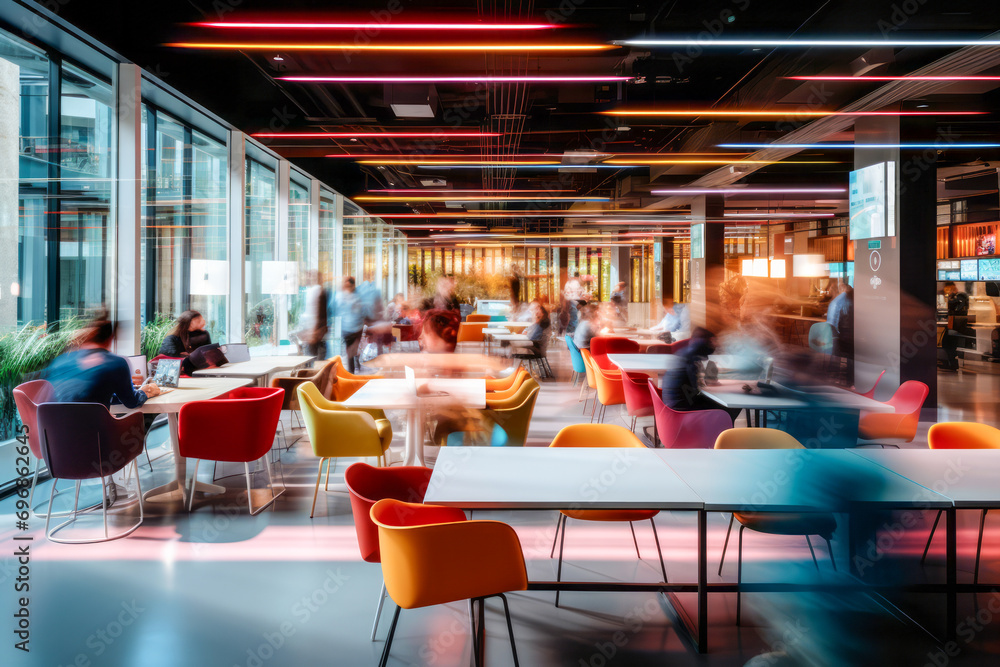 Interior of modern corporate dining room or open space office with ...