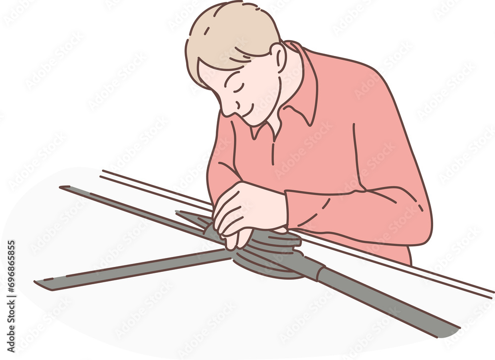 Architech engineer character drawing blueprint engineer inspection in ...