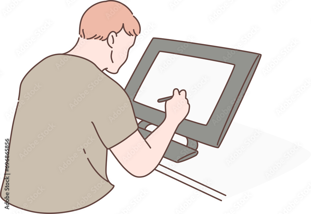 Architech engineer character drawing blueprint engineer inspection in ...