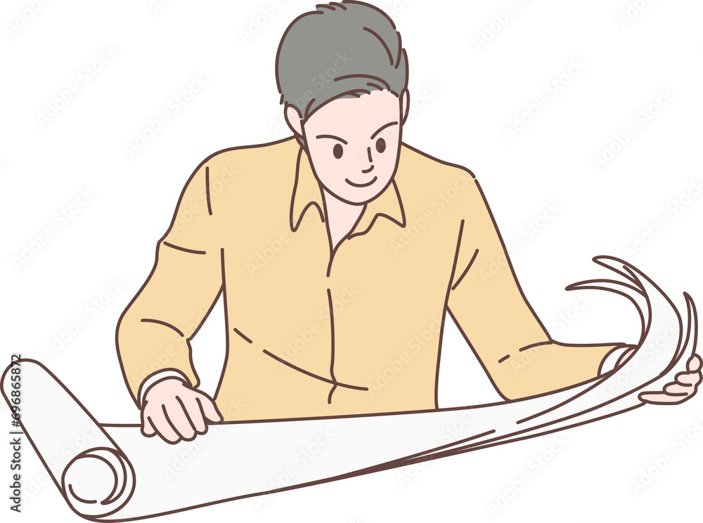 Architech engineer character drawing blueprint engineer inspection in ... Architech engineer character drawing blueprint engineer inspection in ...