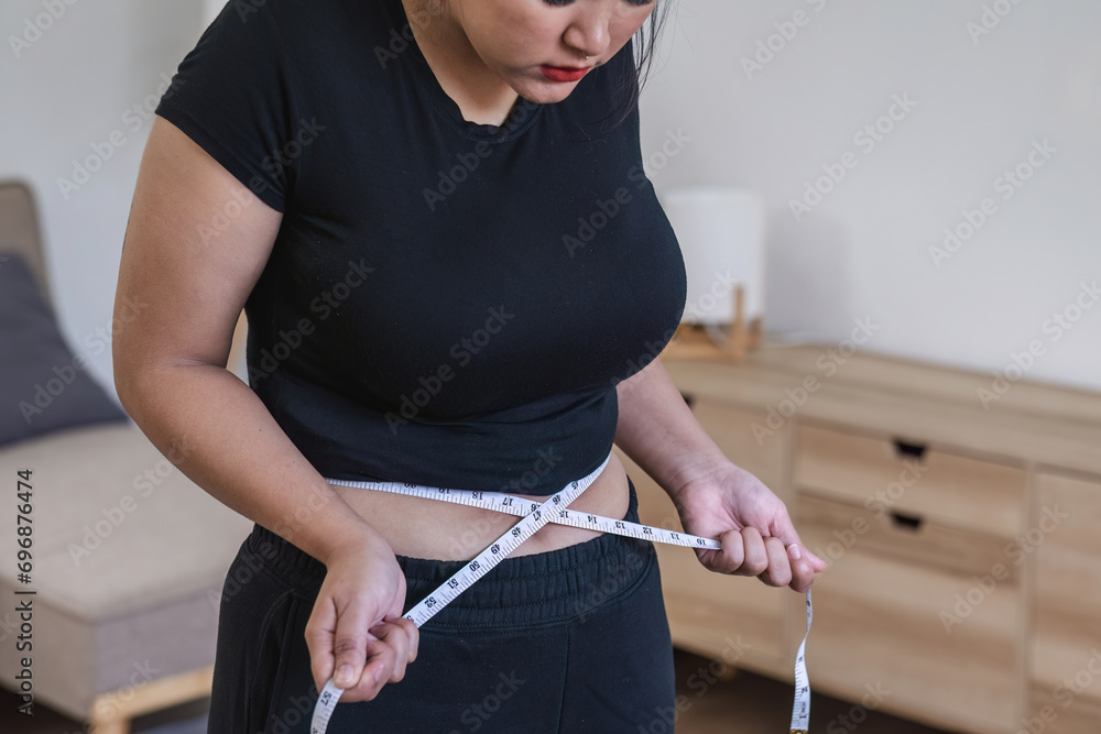 Fat woman, fat belly, obesity, fat woman's hand holding excessive belly ...