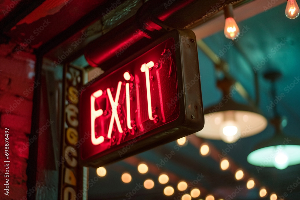 "Exit" sign in a theater with dramatic lighting, creating a cinematic ...