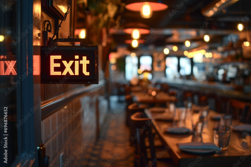 "Exit" sign in a restaurant with a focus on the design and ambiance of ...