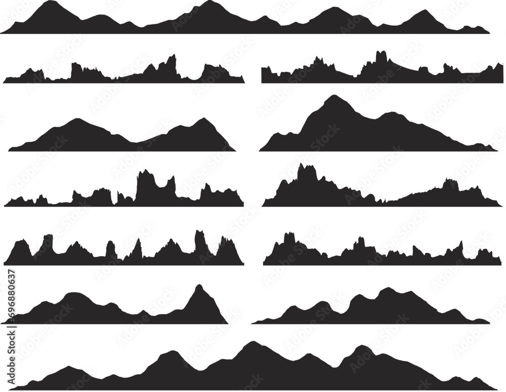 Mountains silhouettes on the white background. Wide semi-detailed ...