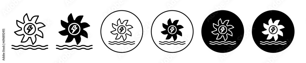 Hydro power icon. environment friendly water turbine rotating to ...