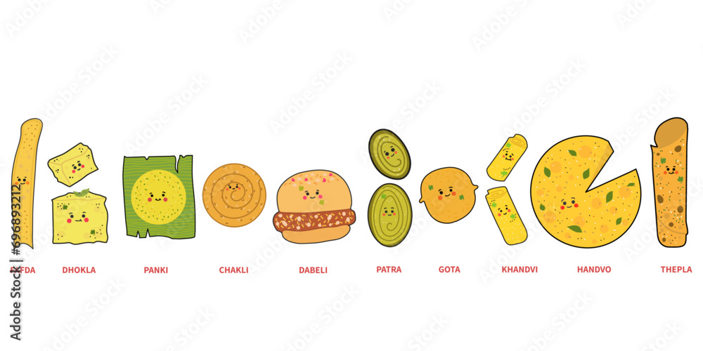 Gujarati food illustration, Gujarati snacks vector icon isolated,patra ...