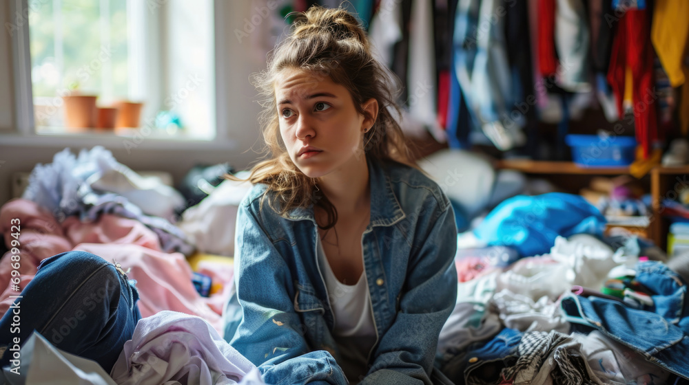 Struggling Teenager with ADHD - Unorganized and tired teenage girl in a ...