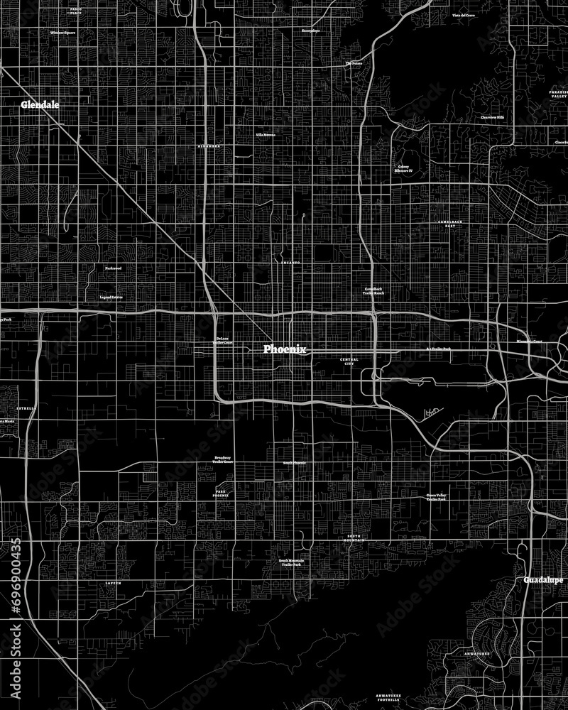 Phoenix Arizona Map, Detailed Dark Map of Phoenix Arizona Stock ...