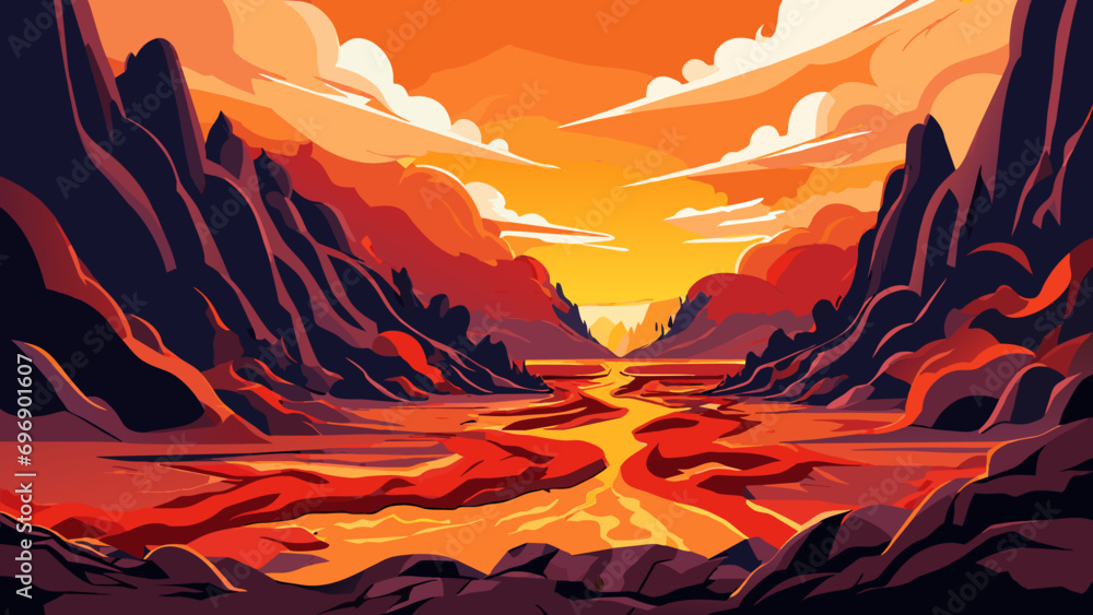 Flowing lava in a volcanic eruption. vektor icon illustation Stock ...
