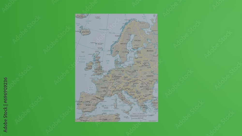 4k Europe Animated Map Unrolling and rolling back with Green Background ...