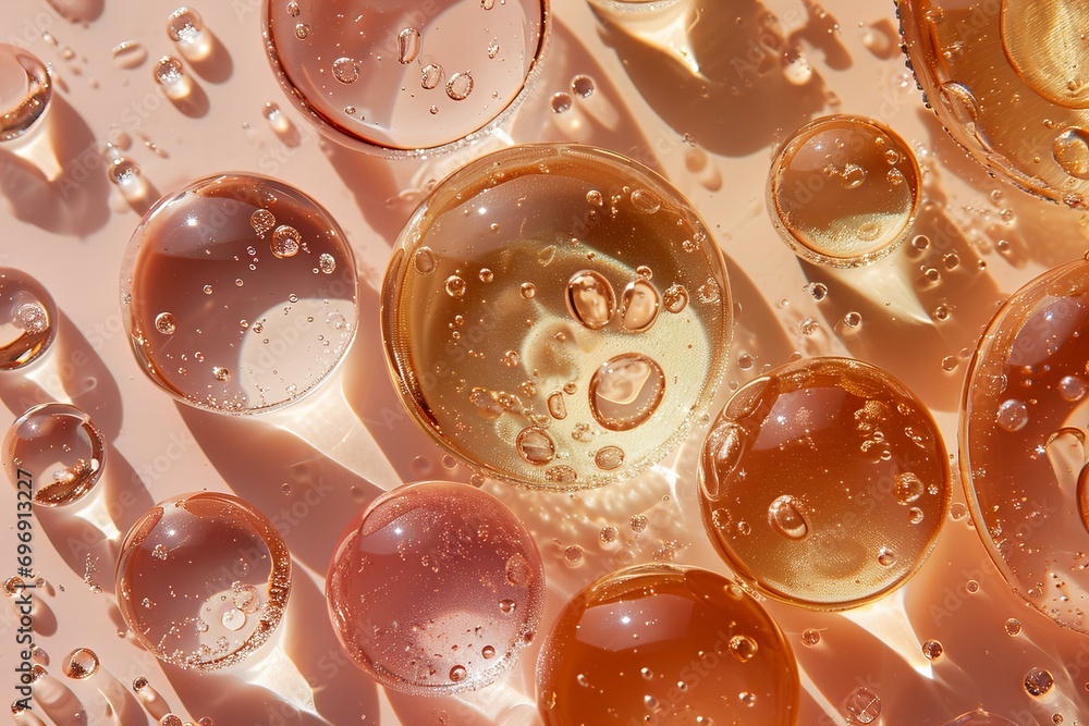Different texture serum droplets swatches on a peach fuzz background ...