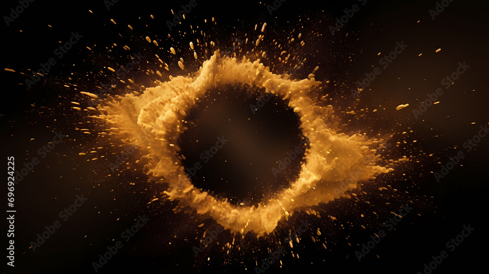 Gold dust explosion with frame, gold dust splash border, glitter ...