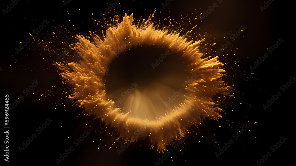 Gold dust explosion with frame, gold dust splash border, glitter ...