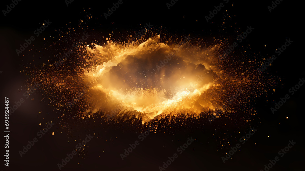 Gold dust explosion with frame, gold dust splash border, glitter ...