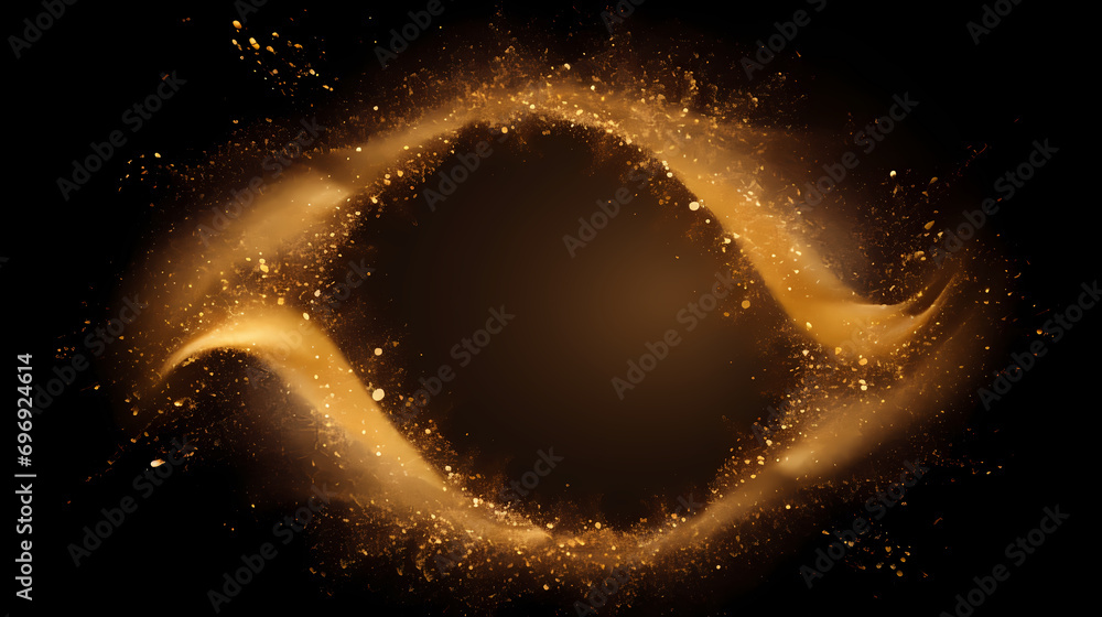 Gold dust explosion with frame, gold dust splash border, glitter ...