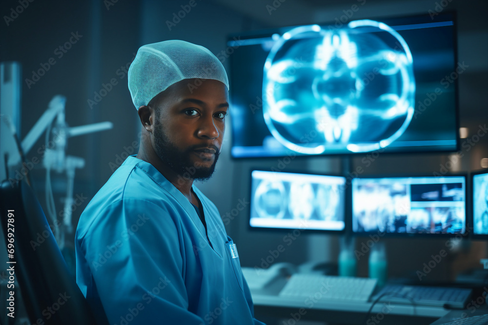 Orthopedic surgeon doctor examining patient joint x-ray bone scan in ...