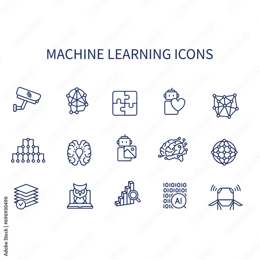 Machine learning line icons vector , such as artificial intelligence ... Machine learning line icons vector , such as artificial intelligence ...