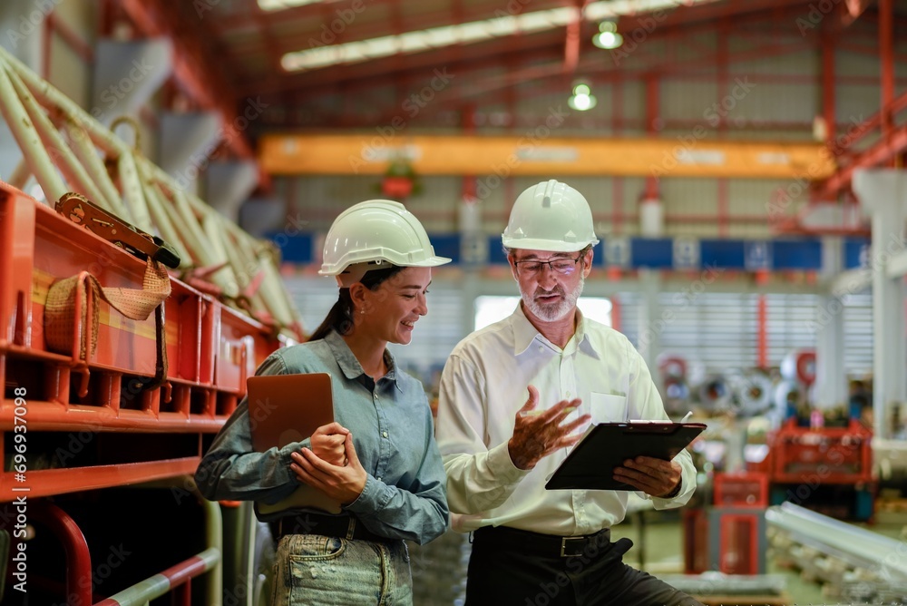 woman engineer assistant secretary in helmet inspection check control ...