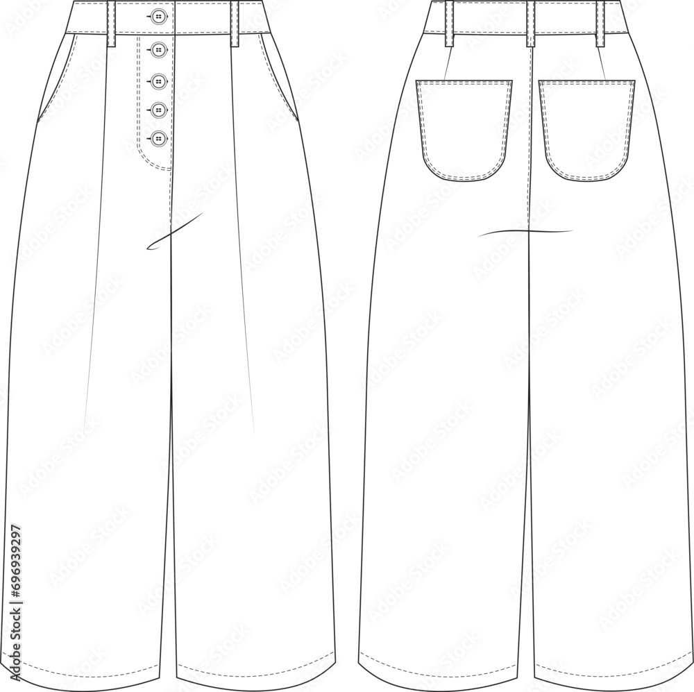 tailored pleated wide leg palazzo sailor pant trouser template ...